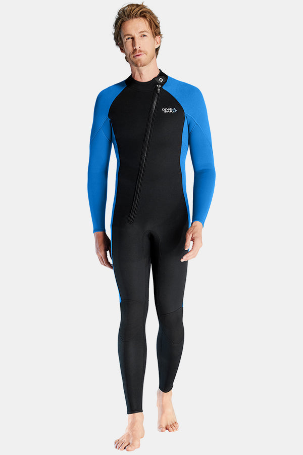 Men's Long Sleeve One-Piece Blue Wetsuit for Sun Protection
